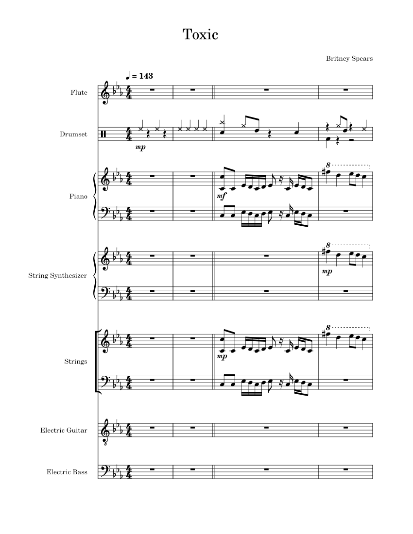 Toxic - Britney Spears Sheet music for Piano, Flute, Guitar, Bass ...