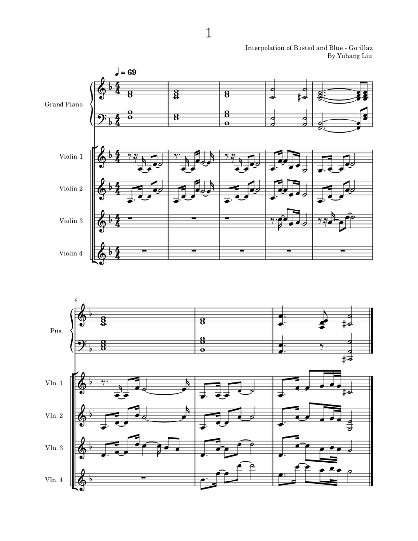 Busted and blue – Gorillaz 1 Sheet Music for Piano, Violin (Mixed ...