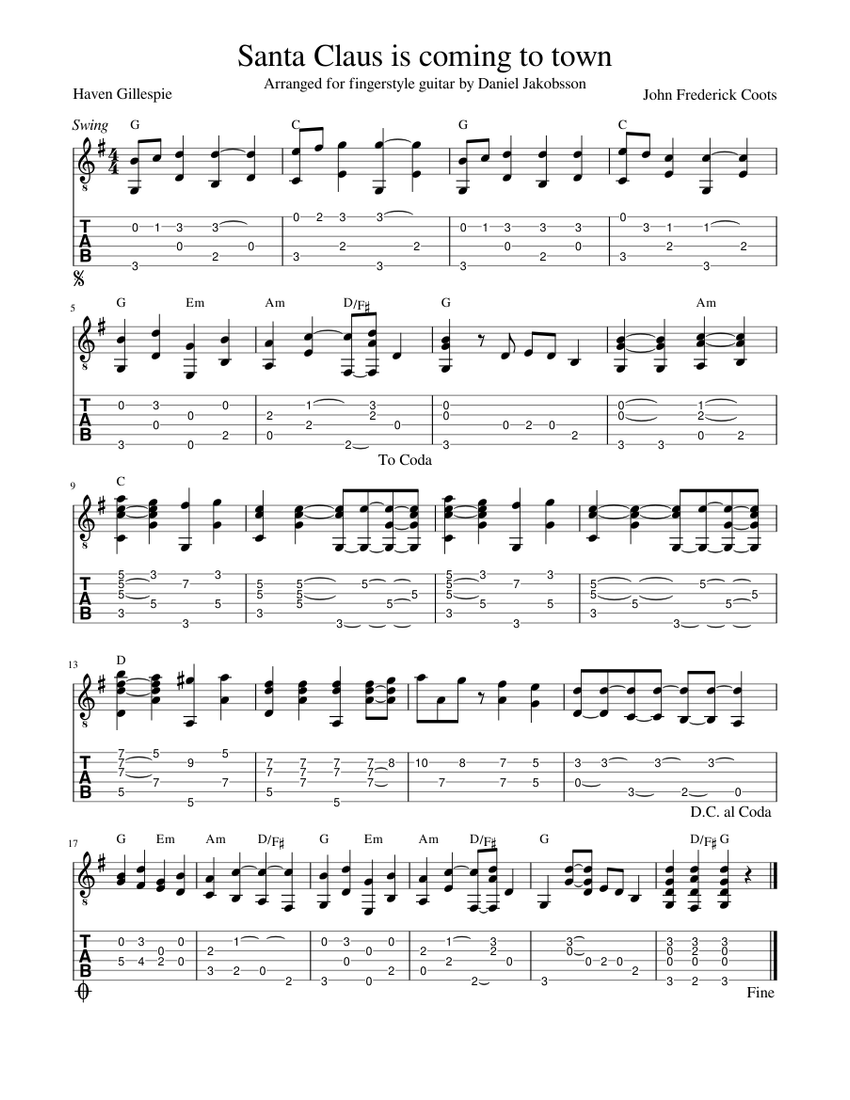 Santa Claus Is Coming To Town Guitar Chords