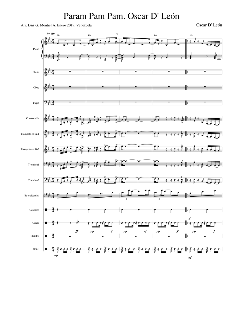 Param Pam Pam. Oscar D' León Sheet Music for Piano, Trombone ...