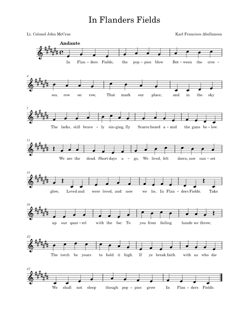 In Flanders Fields Sheet music for Piano (Piano-Voice) Easy | Musescore.com