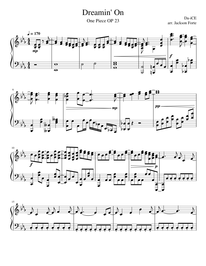 Dreamin' On – One Piece Opening 23 Sheet Music for Piano (Solo ...