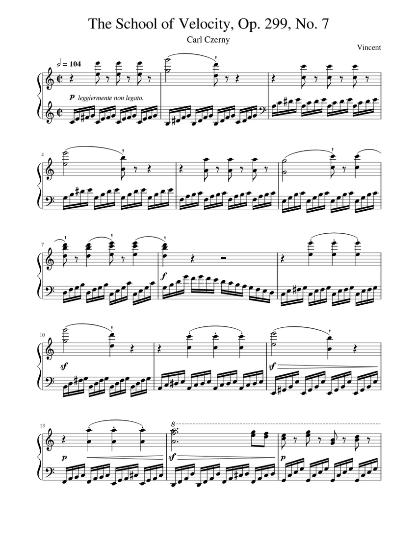 Czerny - The School of Velocity, Op. 299, No. 7 Sheet Music for Piano ...
