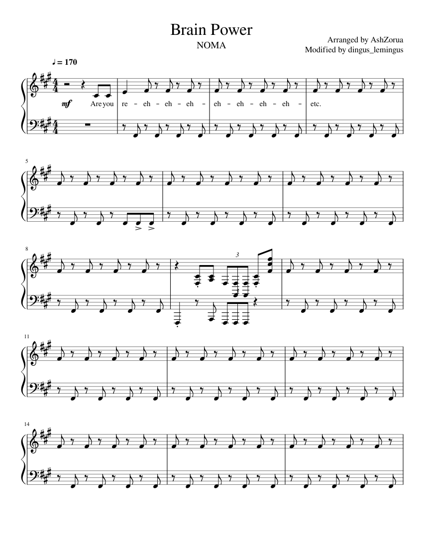 NOMA - Brain Power (Single Piano) Sheet Music for Piano (Solo ...