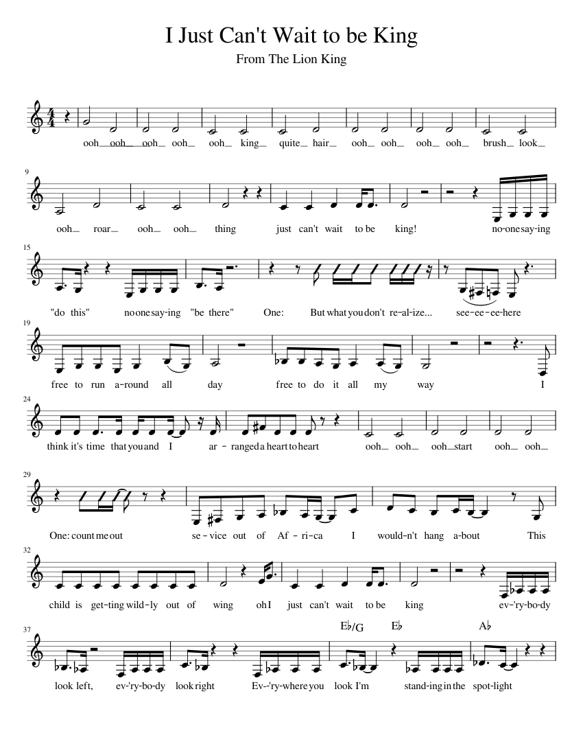 I Just Can't Wait to be King [tenor] Sheet music for Piano (Solo) Easy ...