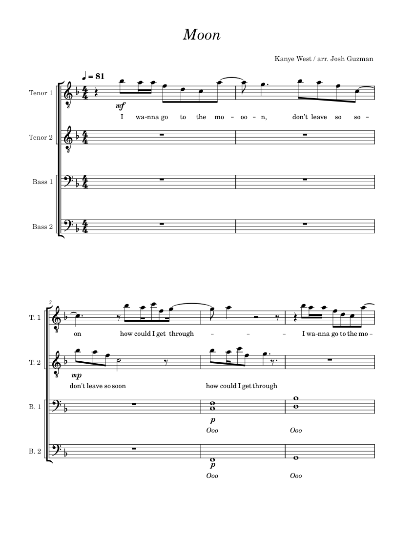 Moon by Kanye West (for TTBB Choir) Sheet music for Tenor, Bass voice ...