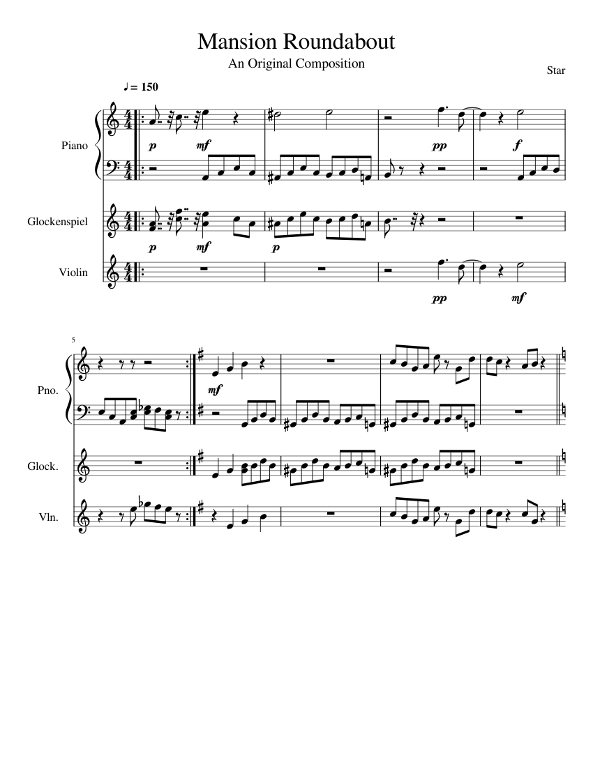 Mansion Roundabout Sheet music for Piano, Glockenspiel, Violin (Mixed ...