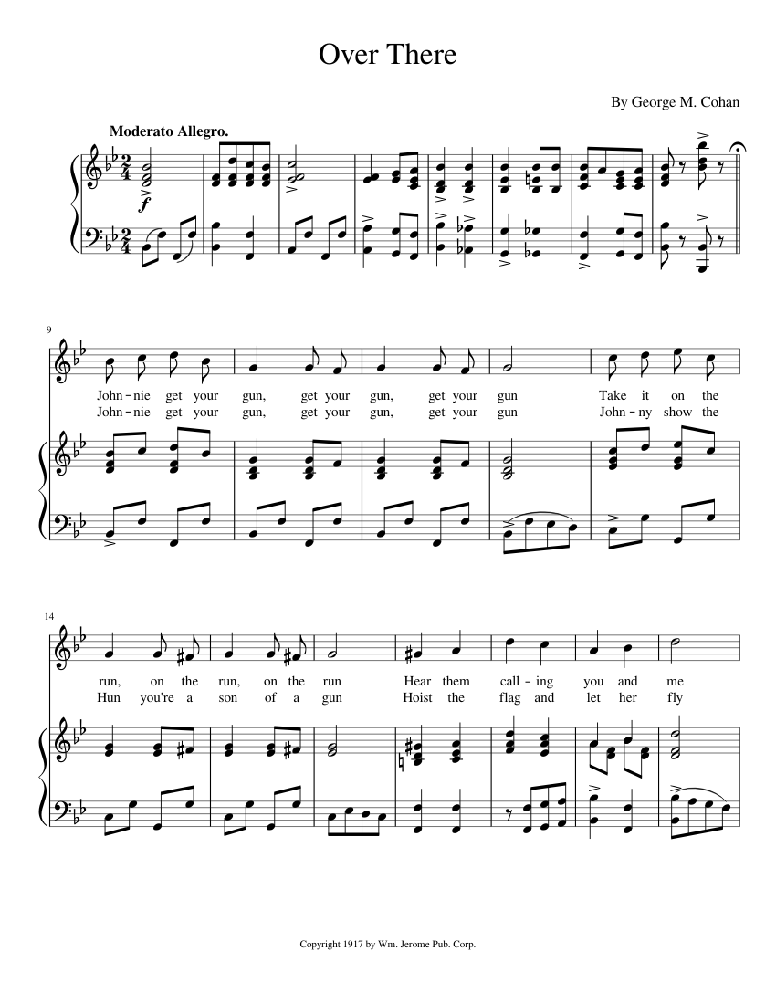 Over There Sheet Music for Piano, Vocals (Piano-Voice) | MuseScore.com