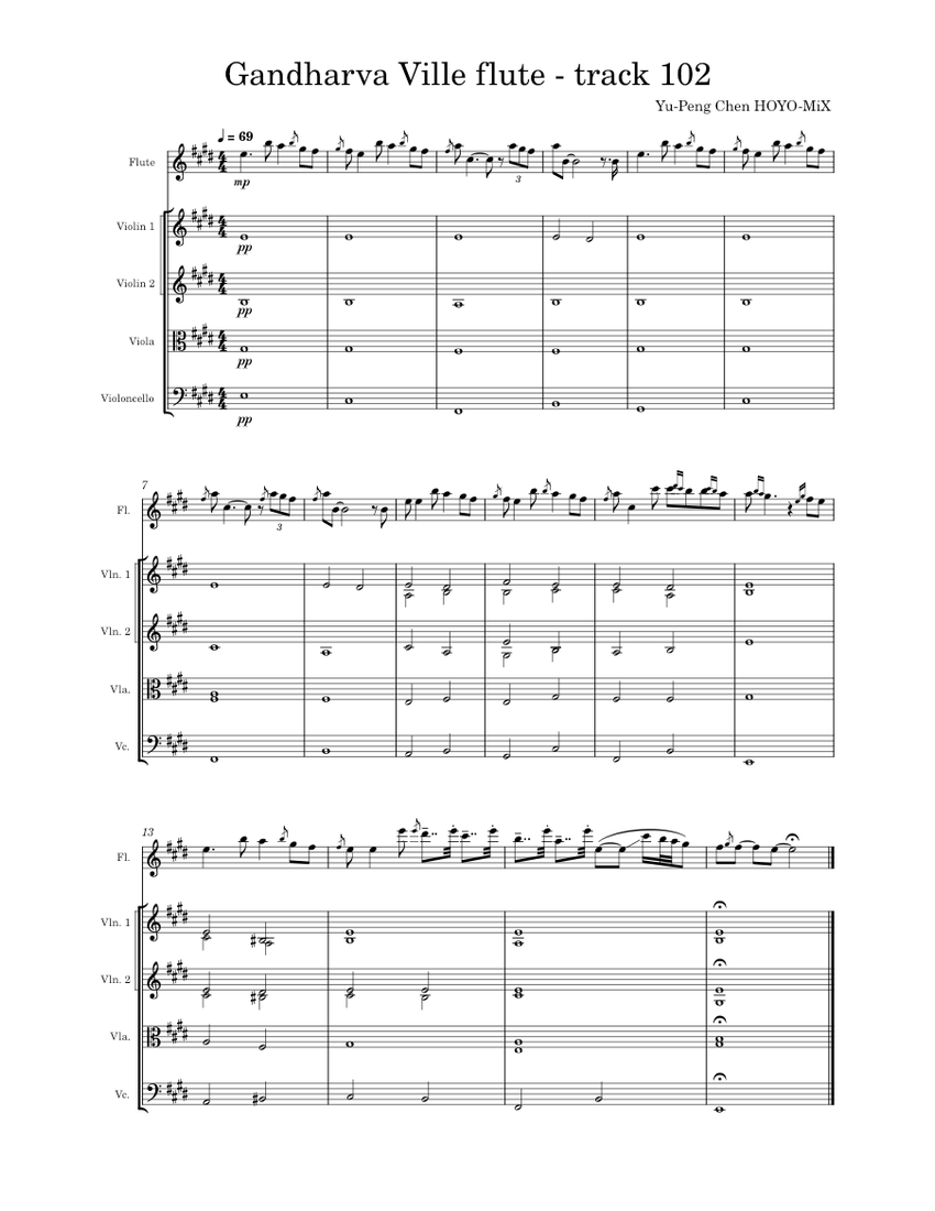 Moonlit Night in Sumeru 叶丛间的月夜 - HOYO-MiX Sheet music for Flute, Violin, Viola, Cello (Mixed ...