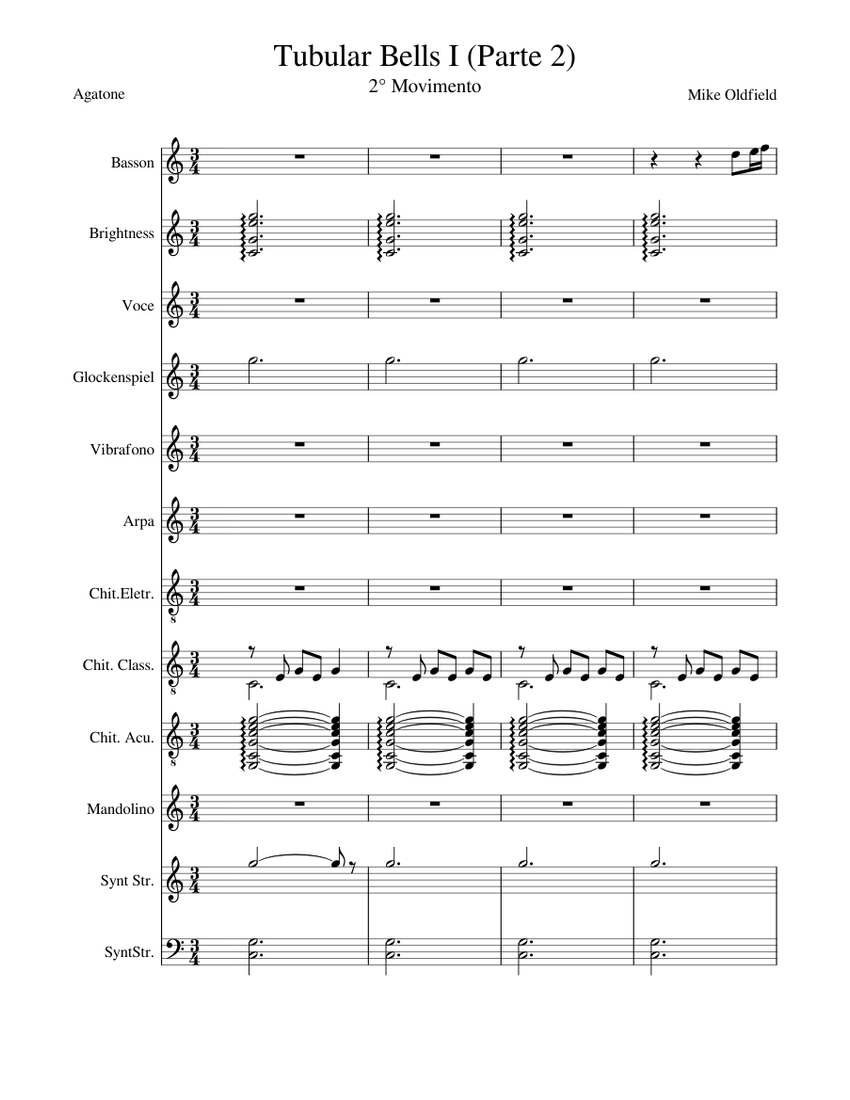 Mike Oldfield Tubular Bells I (Parte 2) 2° Movimento Sheet Music for ...