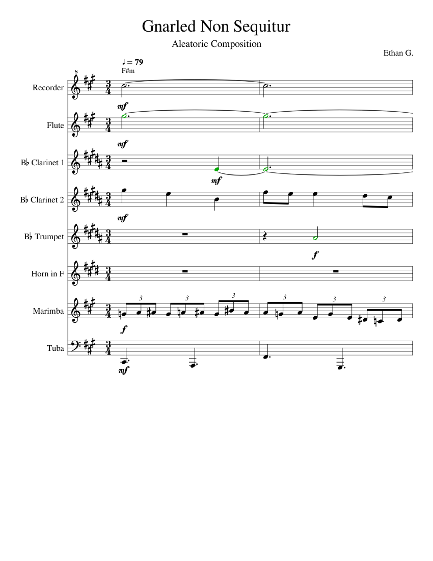 Gnarled Non Sequitur Sheet music for Tuba, Flute, Clarinet in b-flat ...