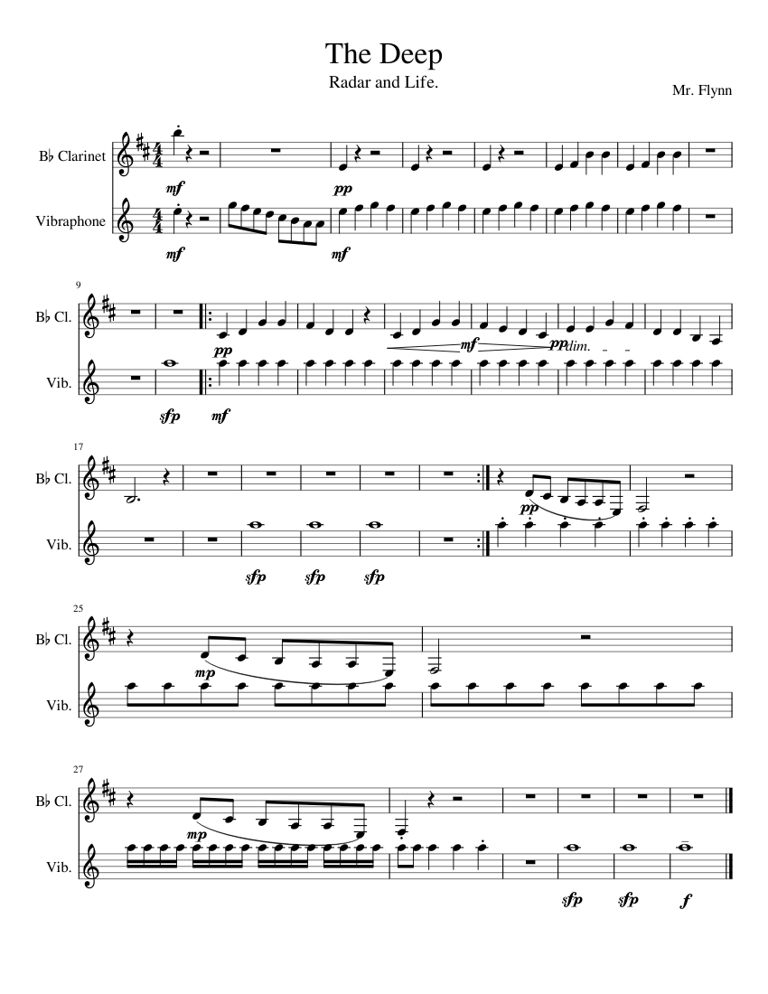 The Deep Sheet music for Clarinet in b-flat, Vibraphone (Mixed Duet ...