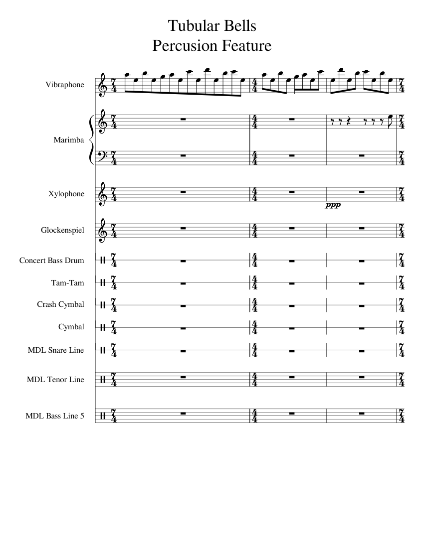 Tubular Bells Sheet music for Vibraphone, Glockenspiel, Crash, Bass ...