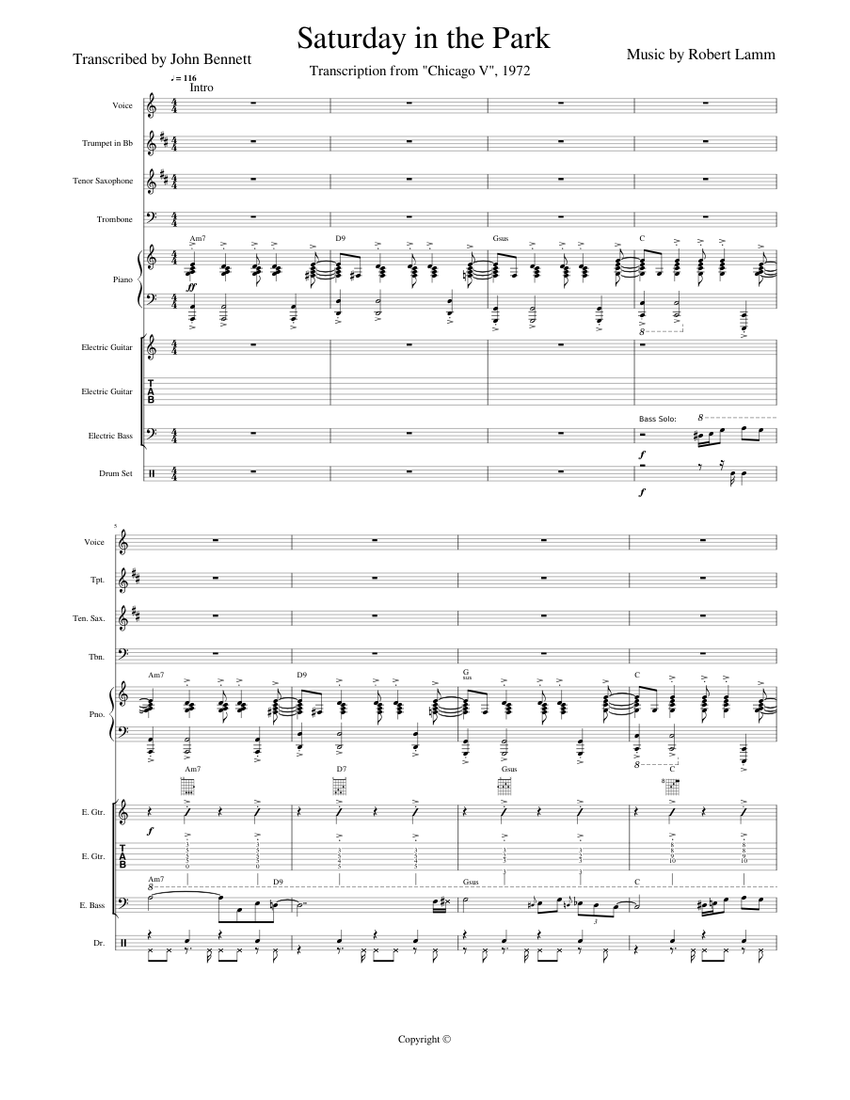 Saturday in the Park Sheet Music and Tab with Chords for Piano ...