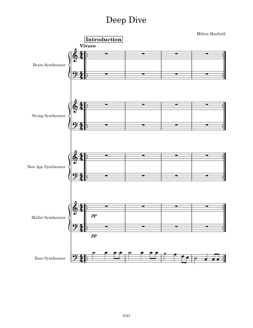 Deep Dive Sheet music for Bass guitar, Strings group, Synthesizer ...