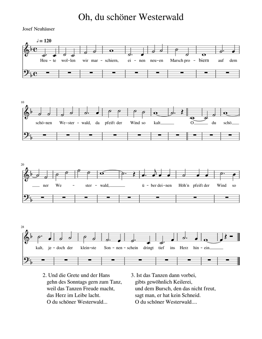 Oh, du schöner Westerwald Sheet music for Piano (Solo) | Musescore.com