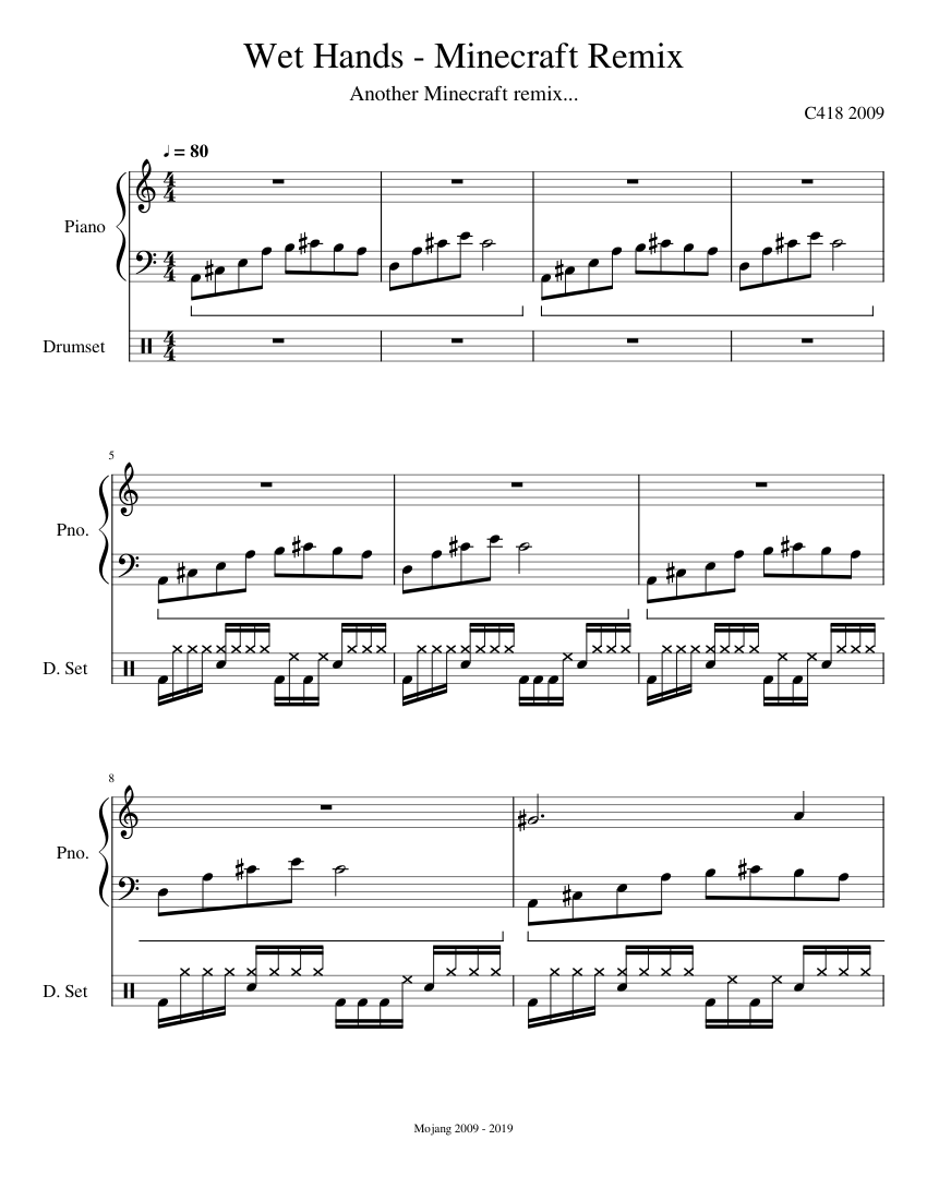 Wet Hands - Minecraft Remix Sheet music for Piano, Drum group (Mixed ...