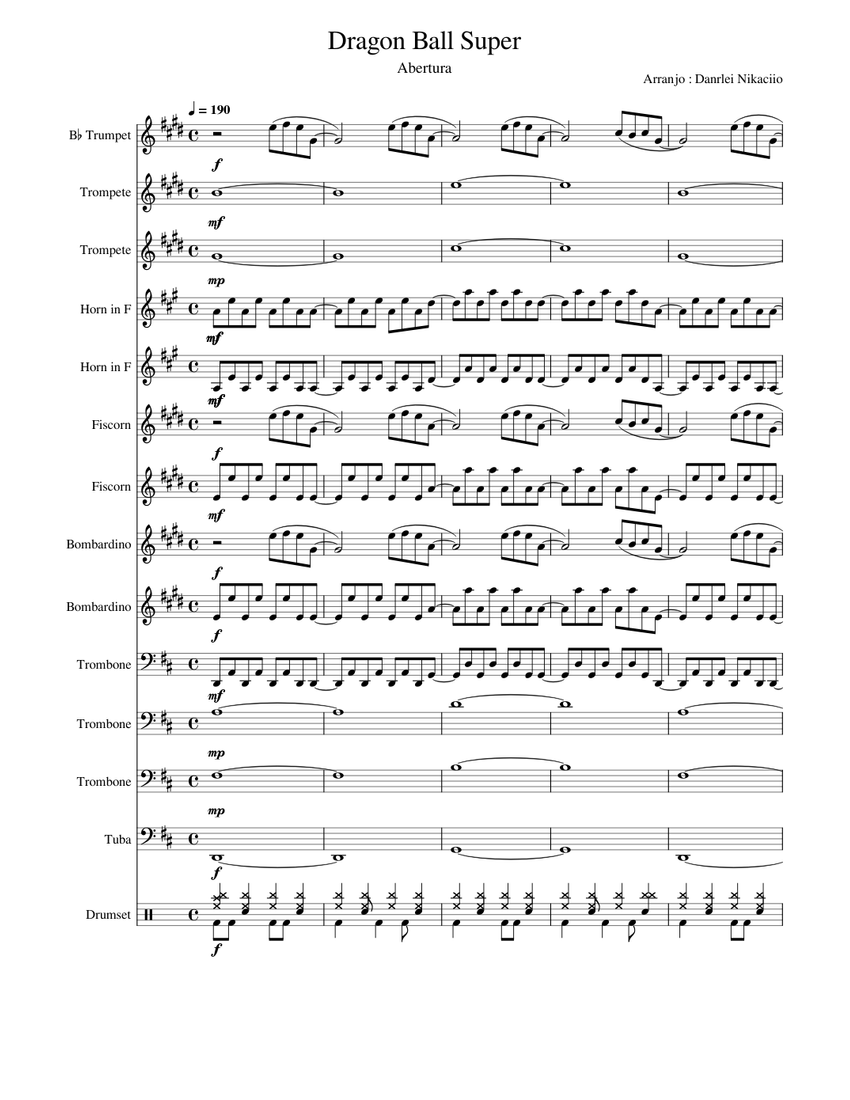 Dragon ball Super Sheet Music for Trombone, Euphonium, Tuba, Fiscorn ...
