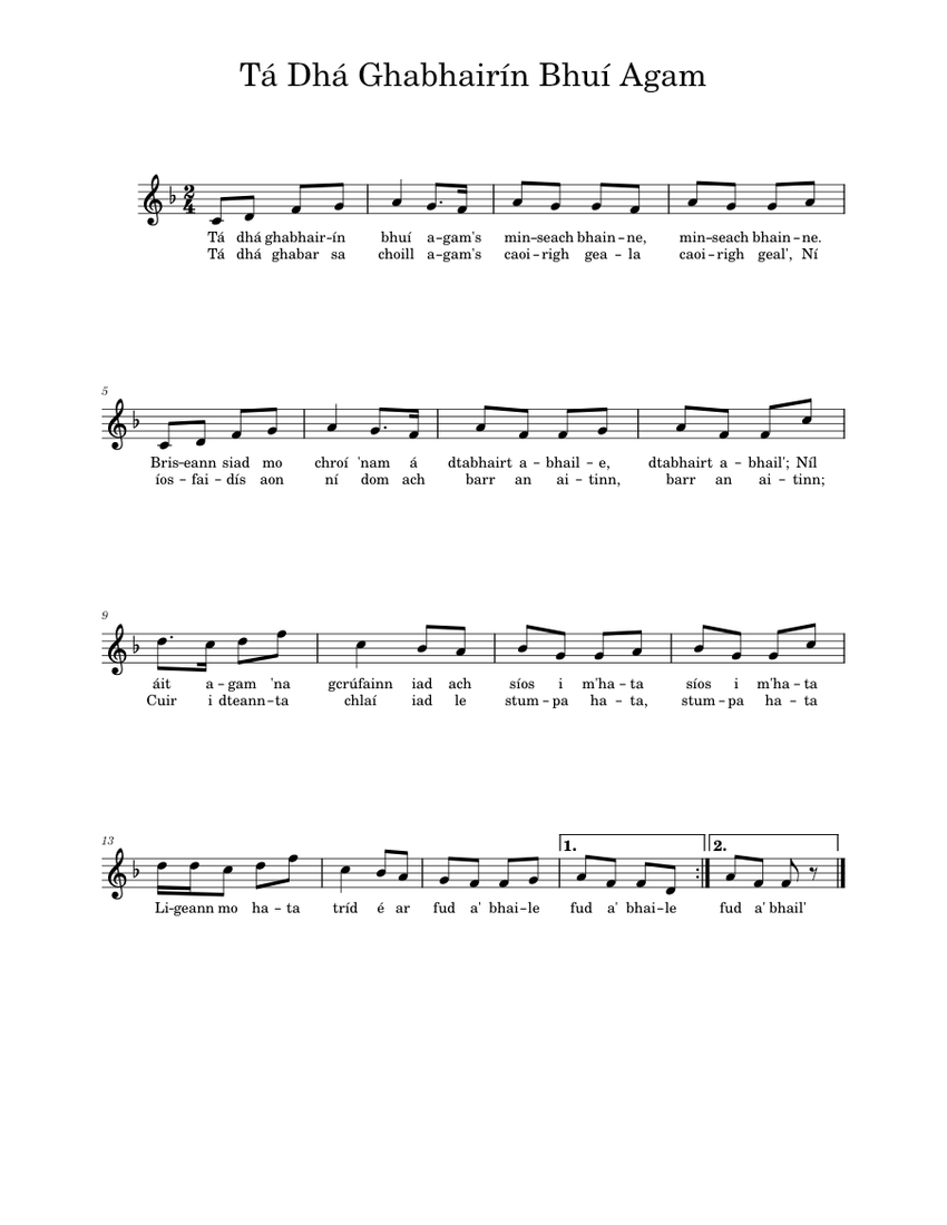 Tá Dhá Ghabhairín Bhúi Agam Tá dhá ghabairín bhuí agam Sheet music for ...