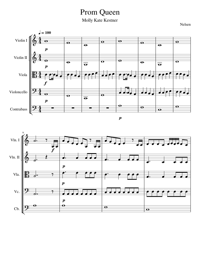 Prom Queen – Molly Kate Kestner Sheet music for Contrabass, Violin ...