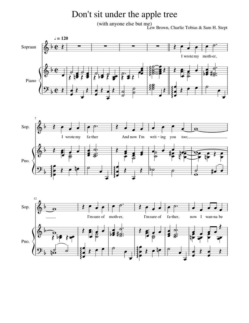Don't sit under the apple tree Sheet Music for Piano, Soprano (Piano ...