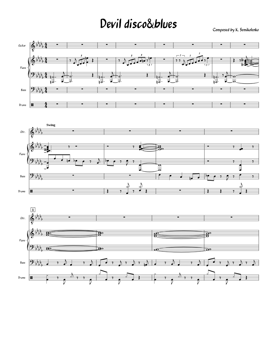 Devil disco&blues Sheet music for Piano, Guitar, Bass guitar, Drum ...