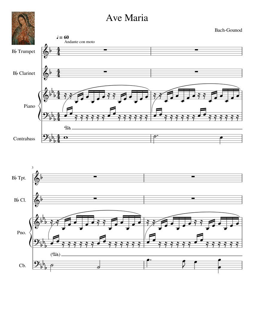 Ave Maria Bach-Gounod Sheet Music for Piano, Clarinet in b-flat ...