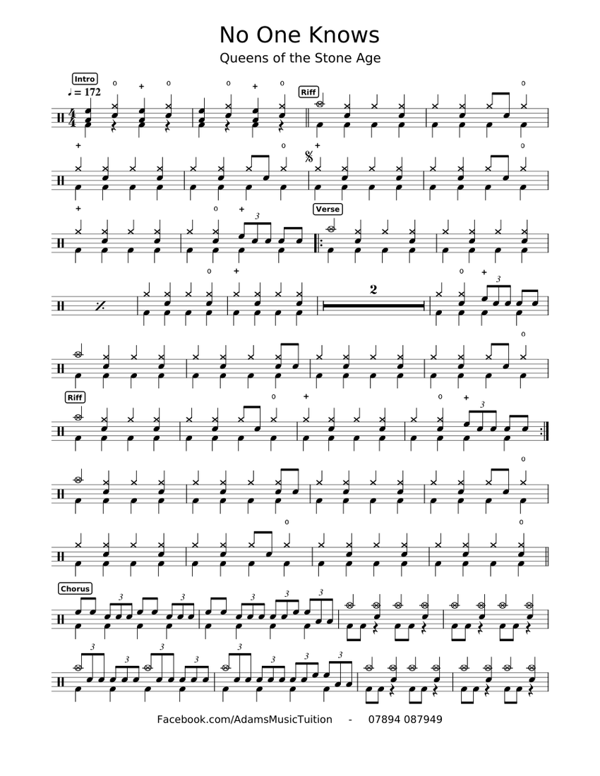 Queens of the Stone Age - No One Knows Sheet Music for Drum group (Solo) | MuseScore.com
