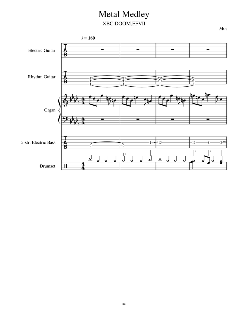 Battle Theme Medley Sheet Music For Organ Guitar Bass Guitar Drum Group Rock Band battle-theme-medley-sheet-music-for-organ-guitar-bass-guitar-drum-group-rock-band