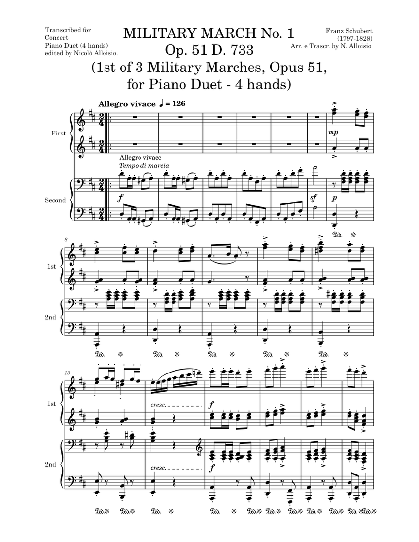 Military March No. 1 Op. 51 D. 733 (Piano Duet-4 hands), F. Schubert ...