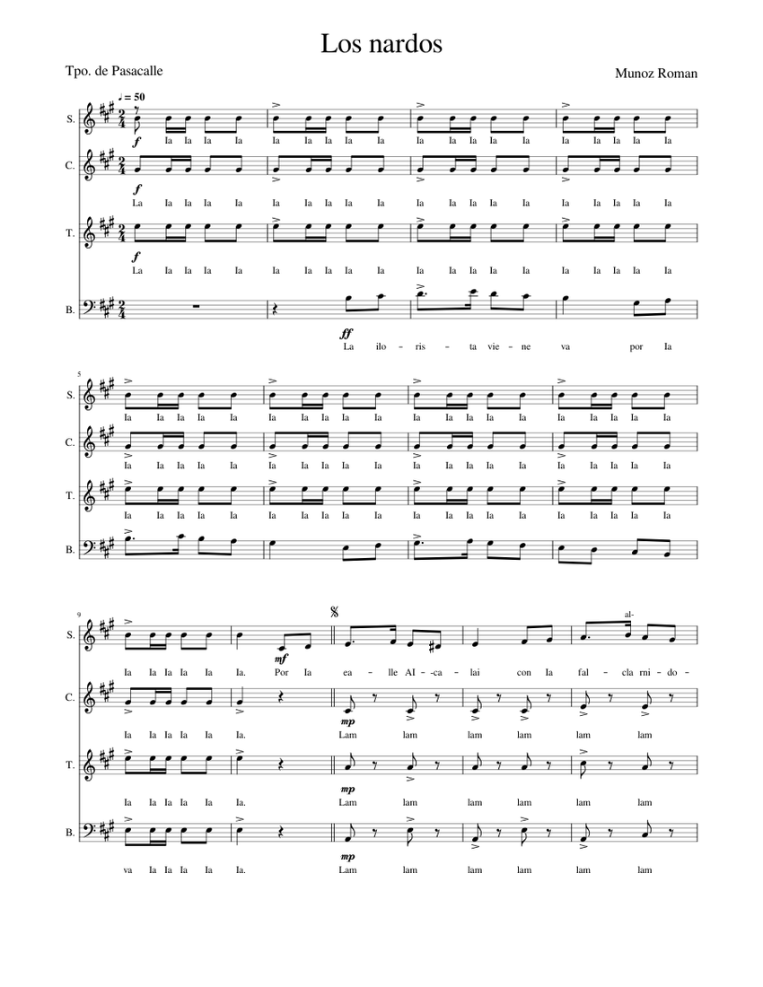LOS NARDOS Sheet Music with Chords for Piano, Soprano, Tenor, Bass voice (Mixed Quartet ...