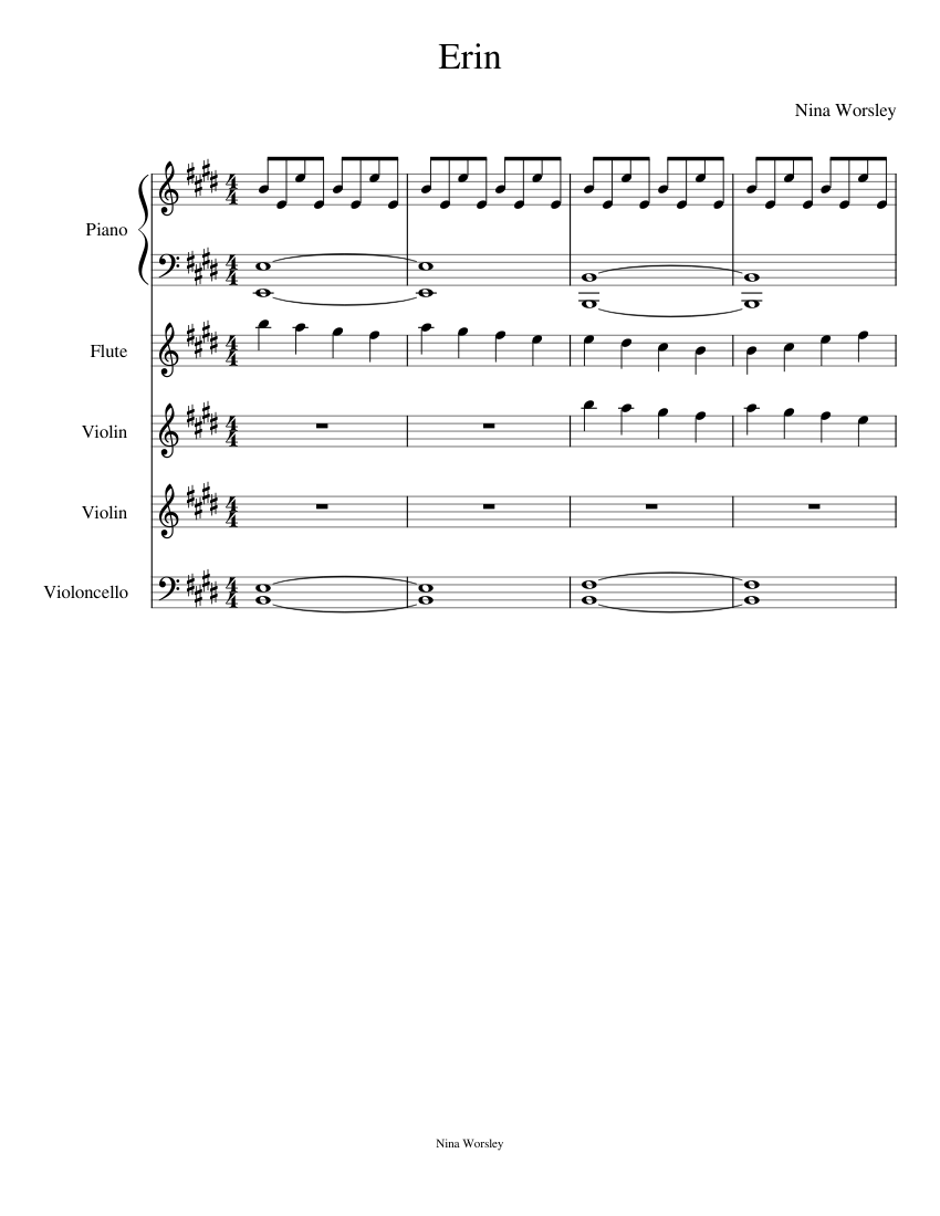 Erin - Nina Worsley Sheet music for Piano, Flute, Violin, Cello (Mixed Quintet) | Musescore.com