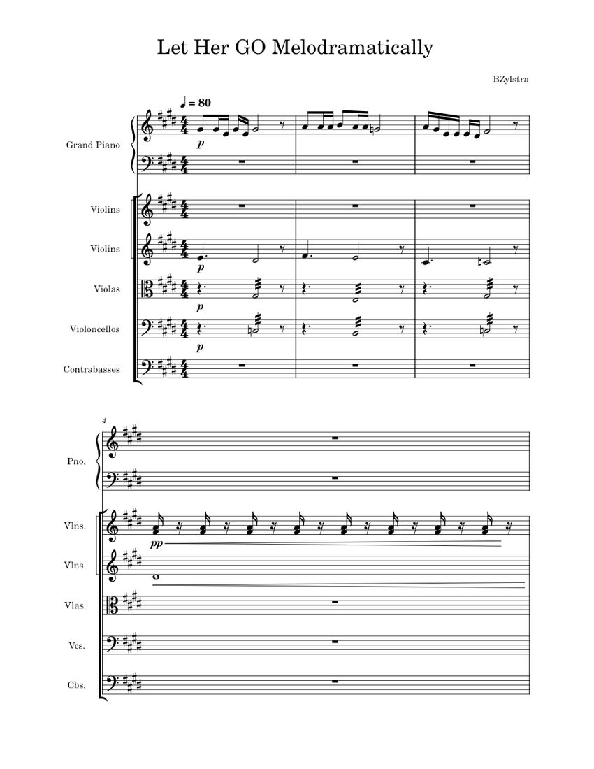Let Her Go, but do it Melodramatically Sheet music for Piano, Strings group (String Ensemble ...