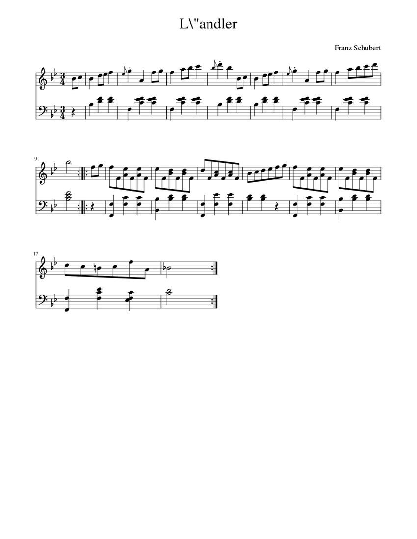 Franz Schubert - L\"andler Sheet Music for Piano (Piano Duo ...