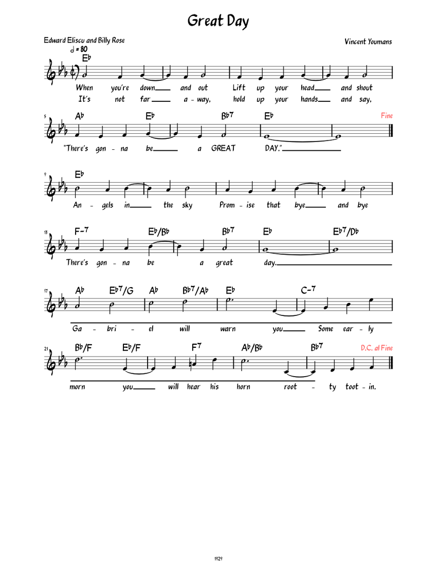 Great Day (Lead sheet with lyrics ) Sheet music for Piano (Solo) Easy ...