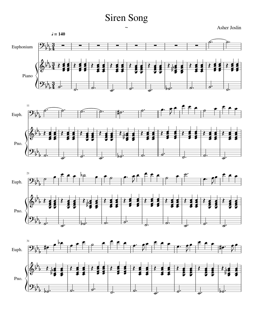 Siren Song Sheet Music for Piano, Euphonium (Piano-Voice) | MuseScore.com