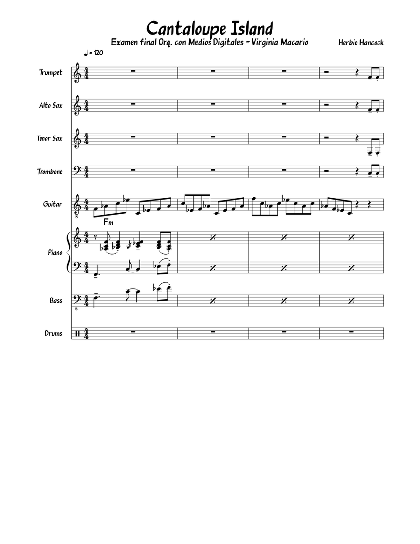Cantaloupe Island (Herbie Hancock) Sheet Music with Chords for Piano, Trombone, Saxophone alto ...