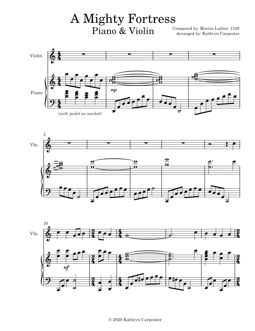 A mighty fortress is our god – Martin Luther "A Mighty Fortress" (Piano ...
