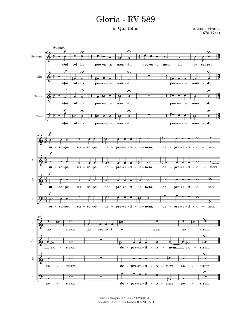 Gloria (RV 589), 9. Qui Tollis - Vivaldi Sheet music for Piano, Soprano, Alto, Tenor & more ...