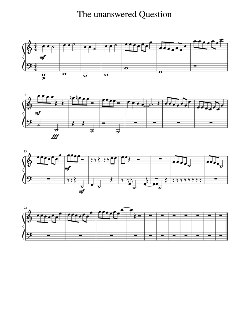The unanswered question – Charles Ives The unanswered Question Sheet ...