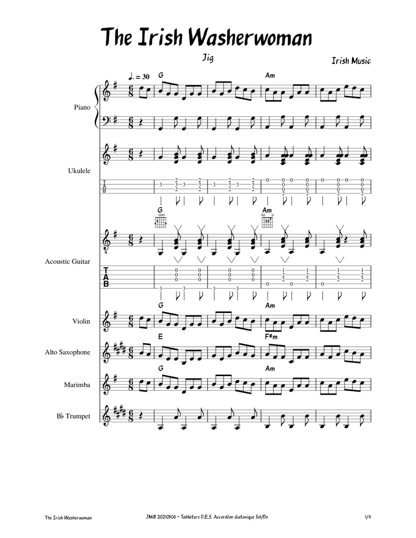 The_Irish_Washerwoman-Jig Sheet Music and Tab with Chords for Piano ...