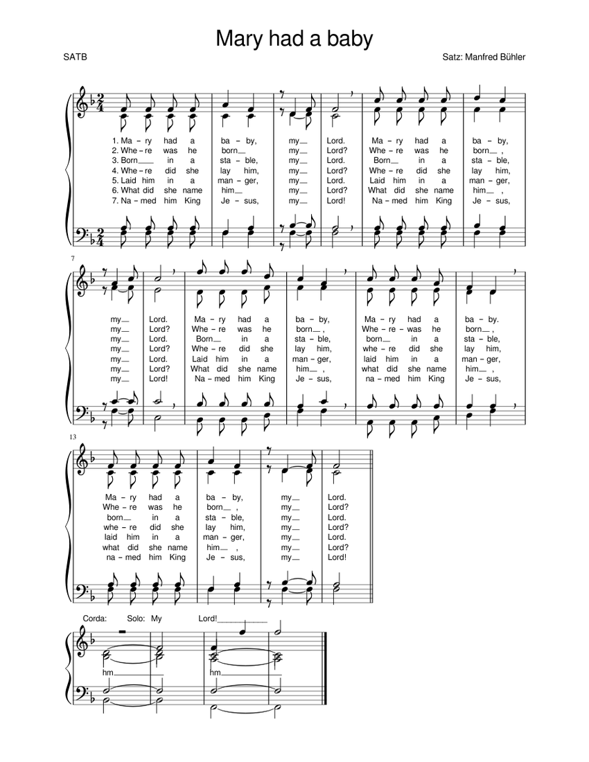 Mary had a baby Sheet Music for Piano (SATB) easy | MuseScore.com