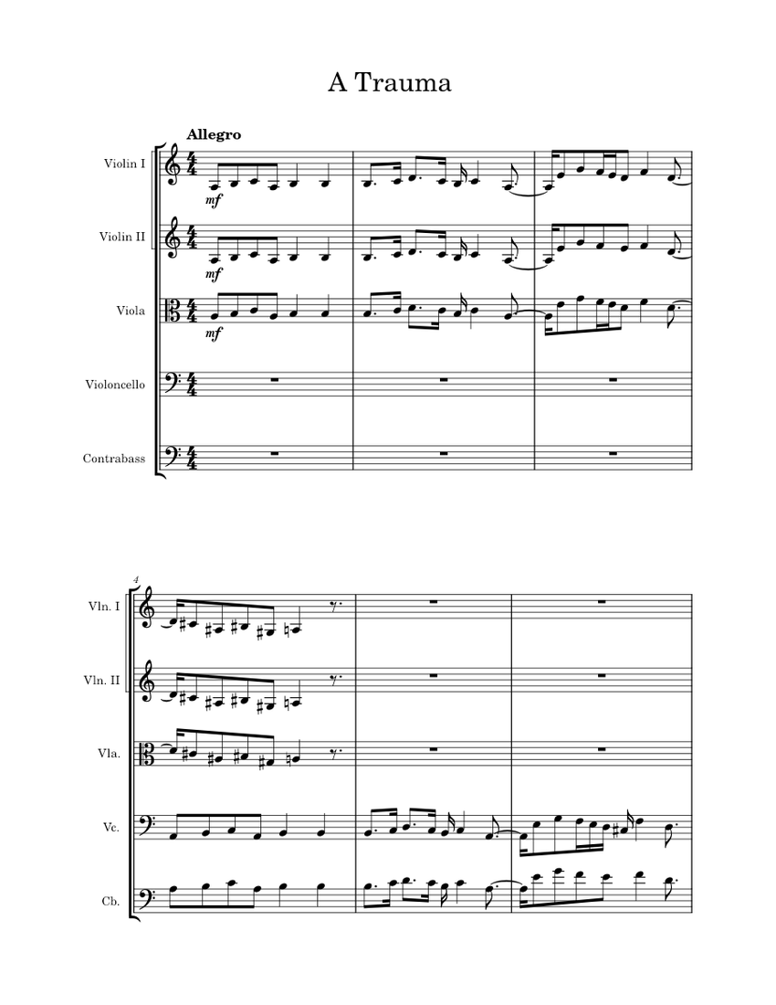 A trauma Sheet music for Contrabass, Violin, Viola, Cello (String Ensemble) | Musescore.com