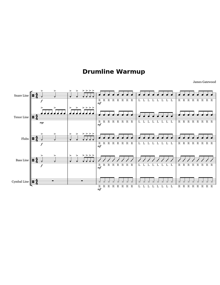 Truly Easy Drumline Warmup Sheet music for Snare drum, Crash, Tenor ...