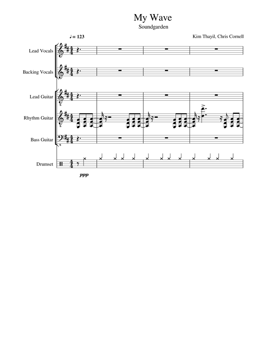 My wave - Soundgarden Sheet Music for Vocals, Guitar, Bass guitar, Drum ...