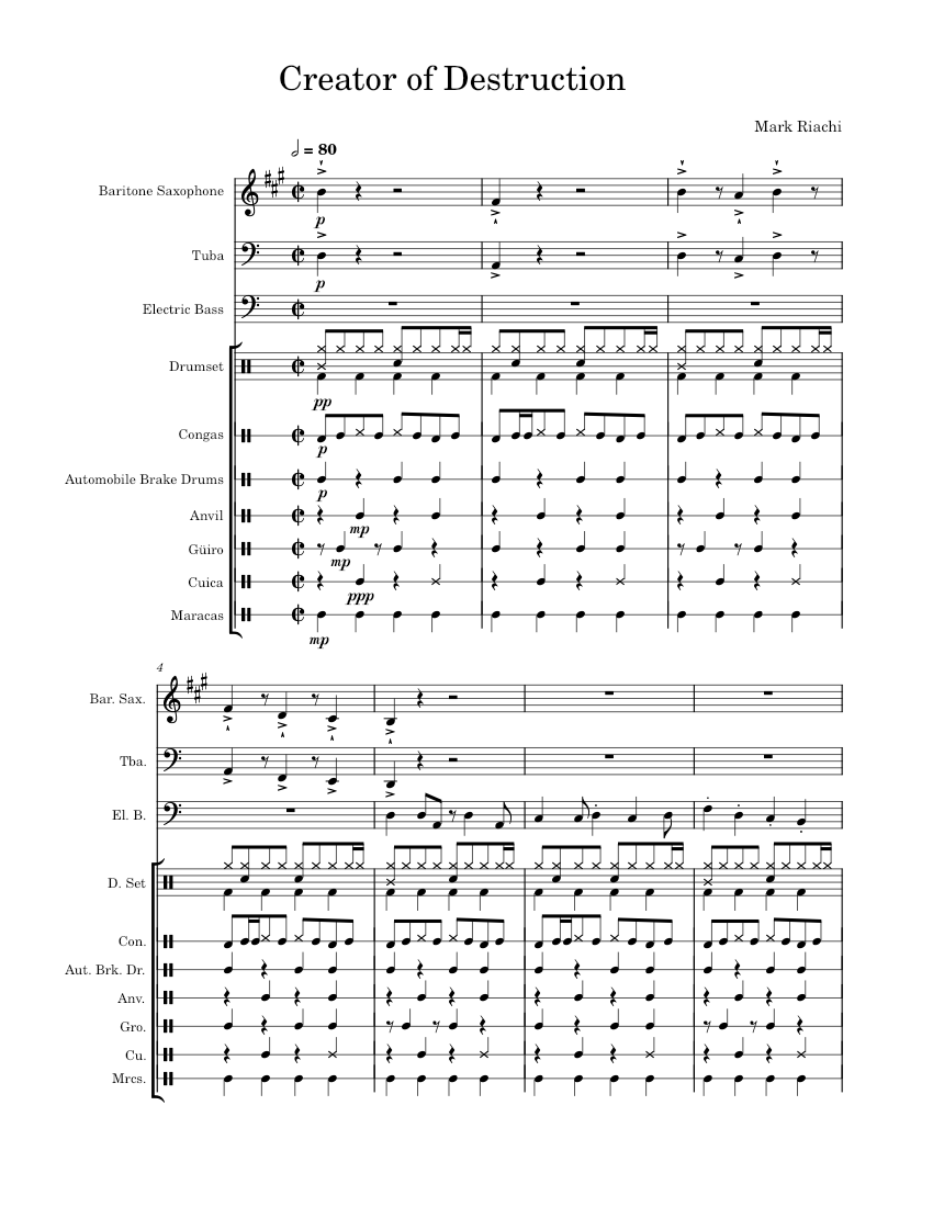 Creator of Destruction Sheet Music for Tuba, Saxophone baritone, Bass ...