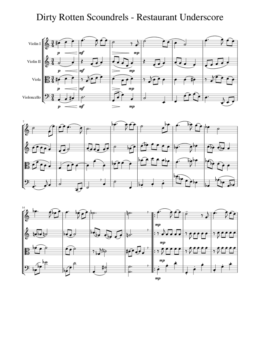 Dirty Rotten Scoundrels - Restaurant Underscore Sheet music for Violin ...
