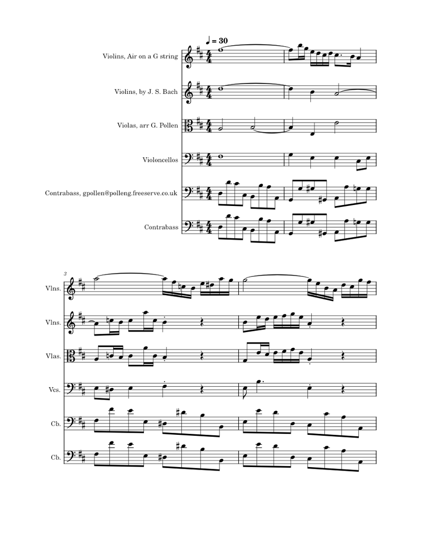air on the G string-Bach gp Sheet music for Contrabass, Strings group (Mixed Ensemble ...