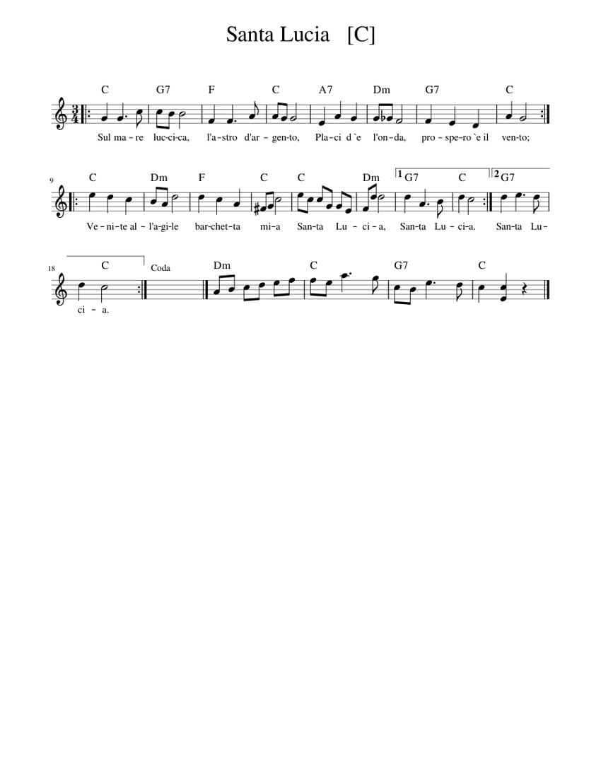 Santa Lucia Sheet music for Piano (Solo) | Musescore.com