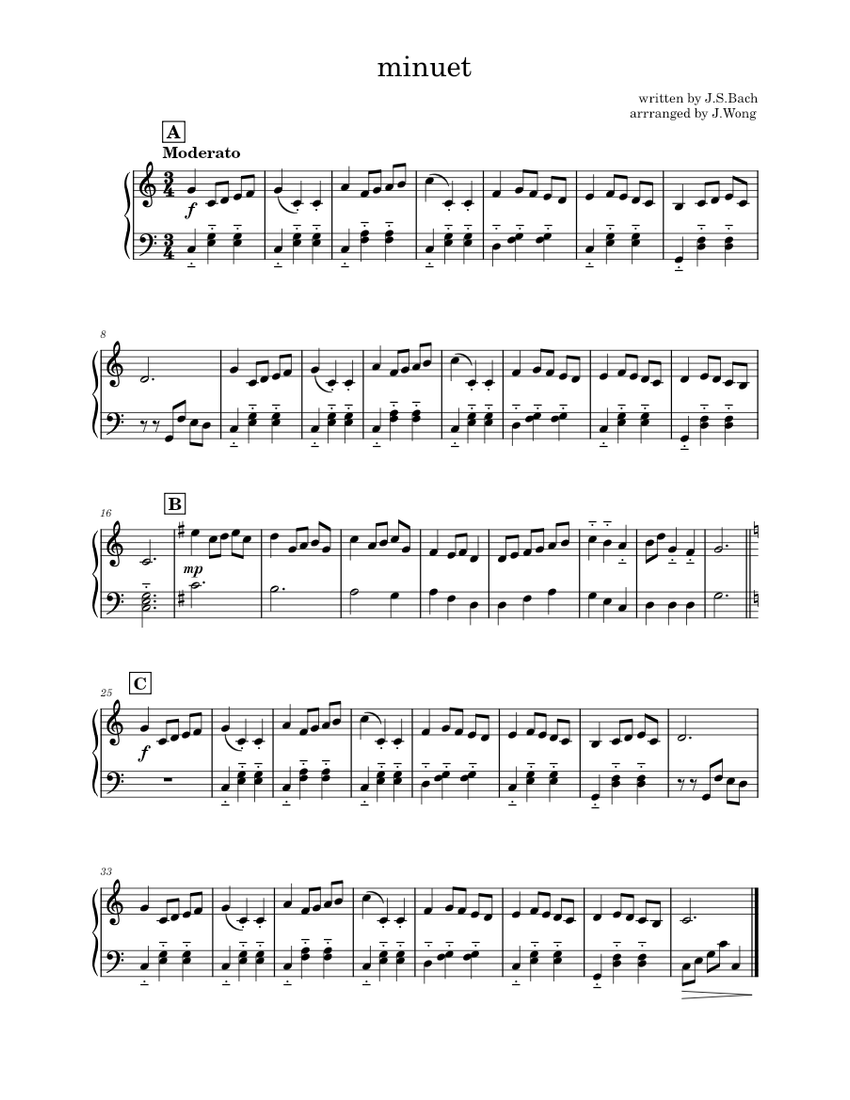 Minuet in G major, BWV Anh.114 – Johann Sebastian Bach Minuet in G ...